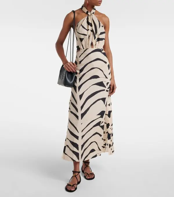 Johanna Ortiz Printed Cutout Halterneck Maxi Dress - Beige