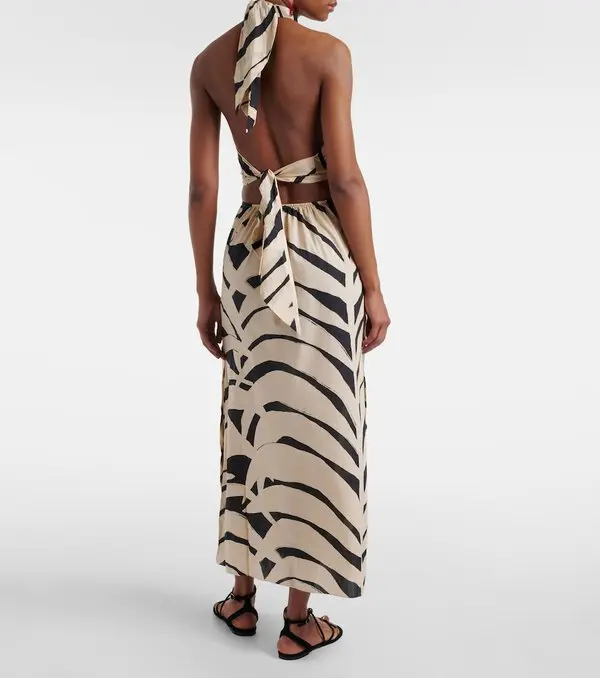 Johanna Ortiz Printed Cutout Halterneck Maxi Dress - Beige
