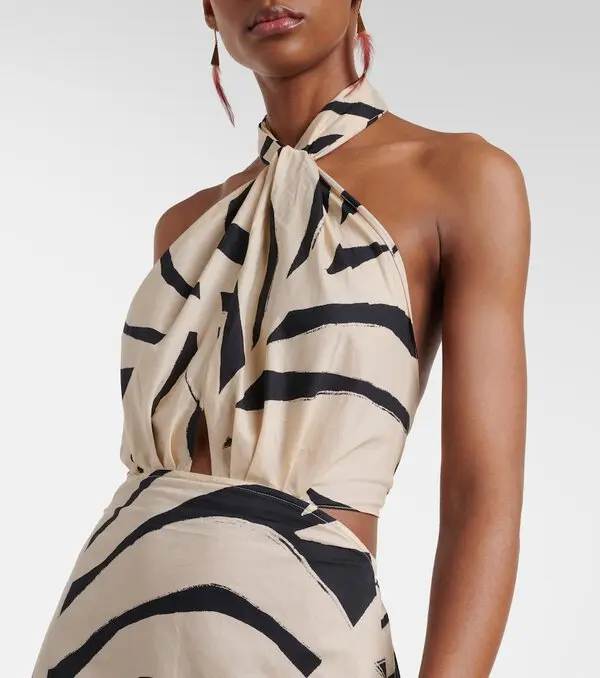 Johanna Ortiz Printed Cutout Halterneck Maxi Dress - Beige
