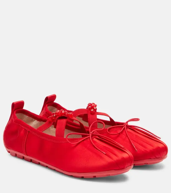 Simone Rocha Embellished Satin Ballet Flats - Red