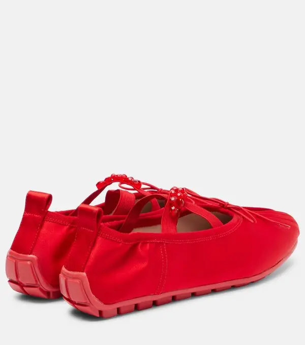 Simone Rocha Embellished Satin Ballet Flats - Red