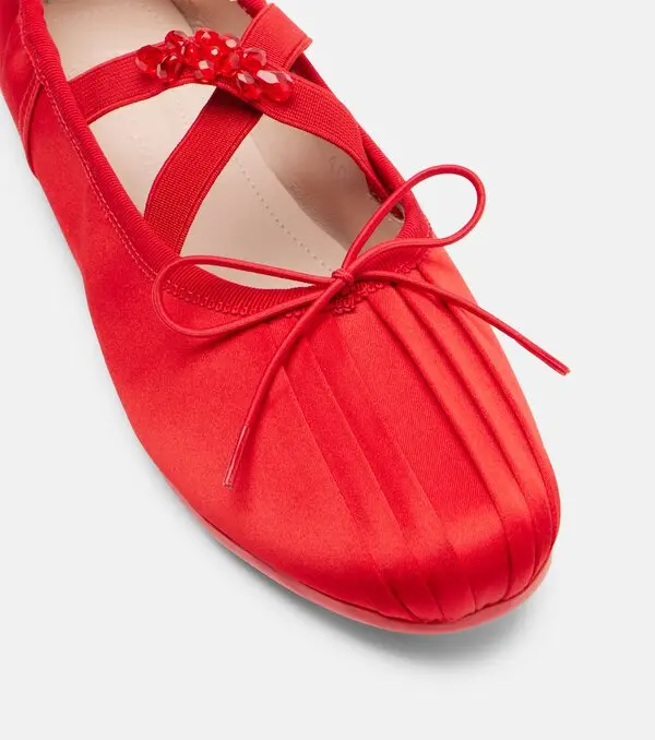 Simone Rocha Embellished Satin Ballet Flats - Red