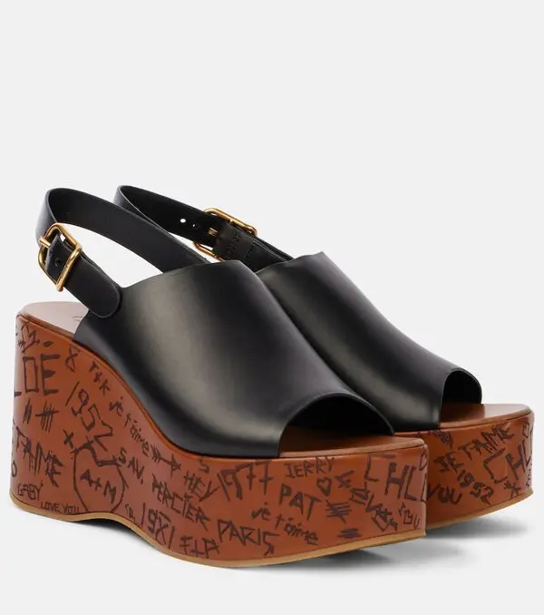 Chloé Maxime Leather Wedges - Black