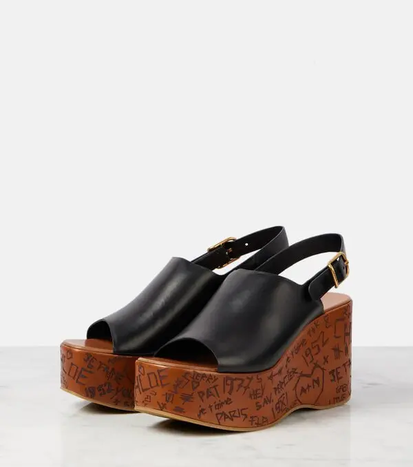 Chloé Maxime Leather Wedges - Black