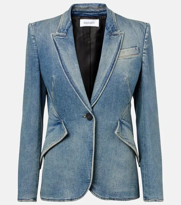 Alexander McQueen Stone Wash Denim Blazer - Blue