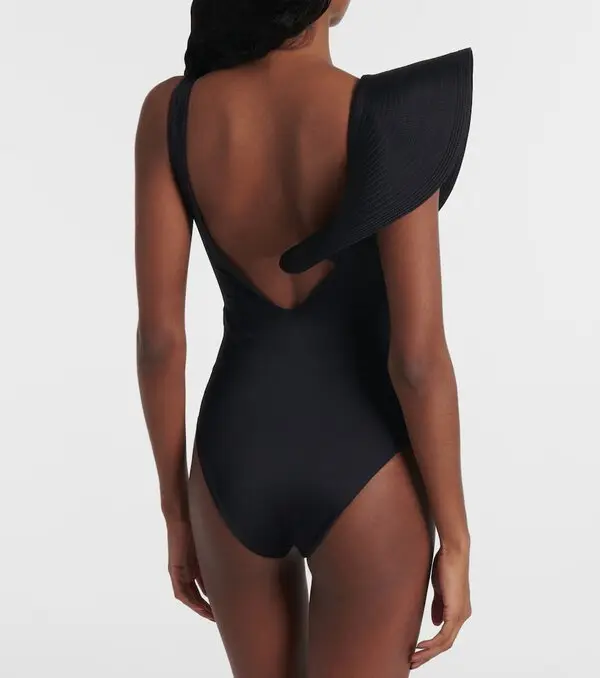 Johanna Ortiz Asymmetric Ruffled Swimsuit - Black