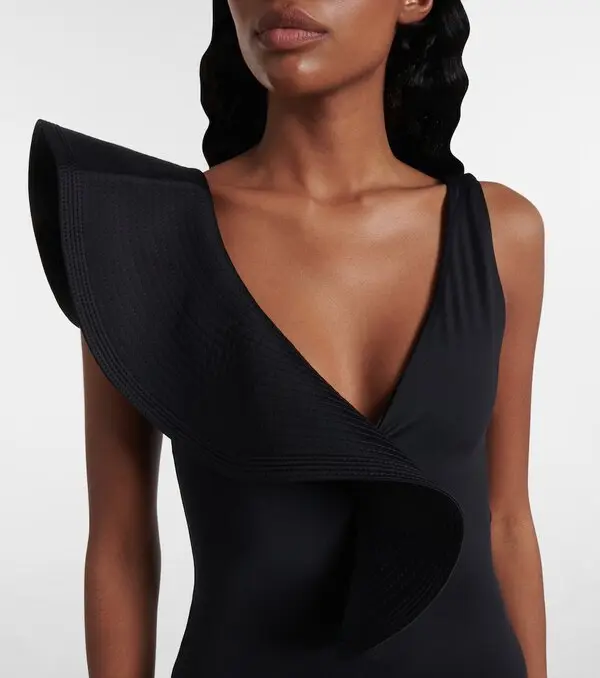 Johanna Ortiz Asymmetric Ruffled Swimsuit - Black