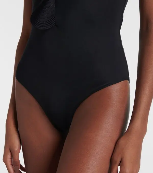 Johanna Ortiz Asymmetric Ruffled Swimsuit - Black