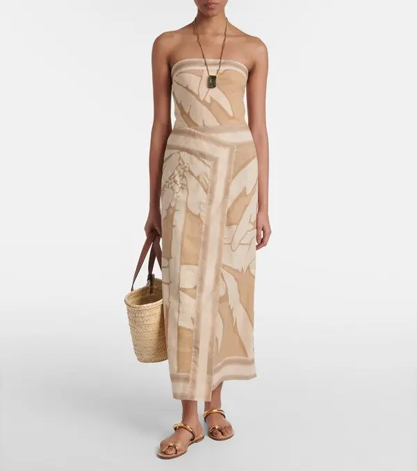 Johanna Ortiz Palms Pontoon Cotton Poplin Midi Dress - Beige