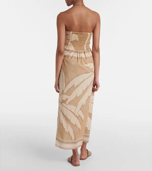 Johanna Ortiz Palms Pontoon Cotton Poplin Midi Dress - Beige