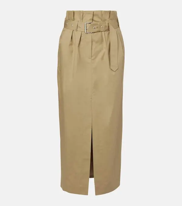 Dries Van Noten Belted Pleated Cotton Midi Skirt - Beige
