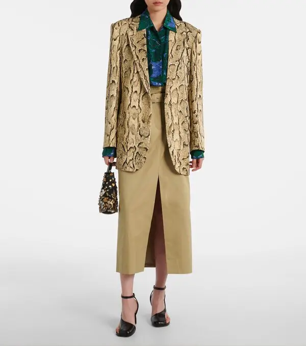 Dries Van Noten Belted Pleated Cotton Midi Skirt