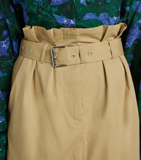 Dries Van Noten Belted Pleated Cotton Midi Skirt