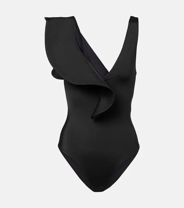 Johanna Ortiz Asymmetric Ruffled Swimsuit - Black