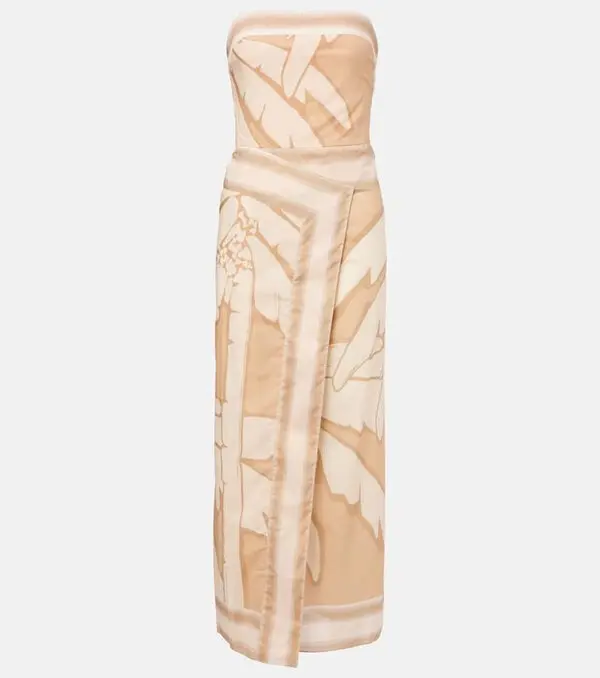 Johanna Ortiz Palms Pontoon Cotton Poplin Midi Dress - Beige
