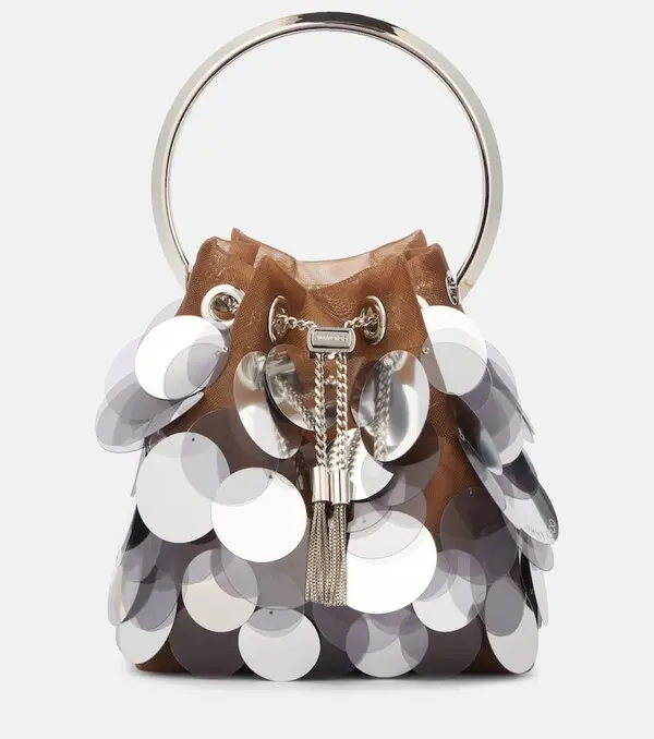 JIMMY CHOO Bon Bon Sequined Bucket Bag - Brown