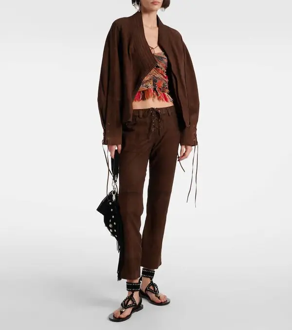 Isabel Marant Étoile Vanel Low-rise Suede Lace-up Pants - Brown
