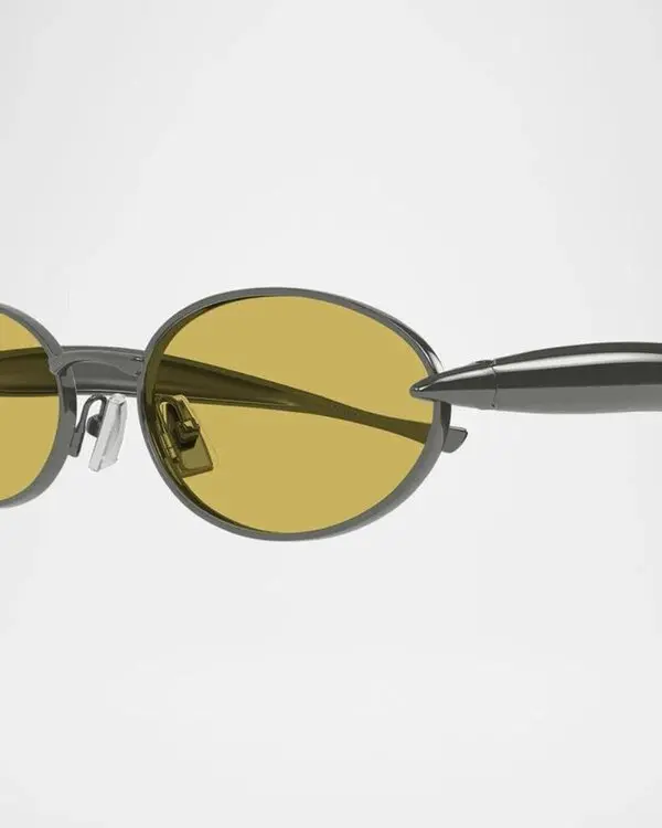 Bottega Veneta Sardine Oval Metal Sunglasses - Ruthenium