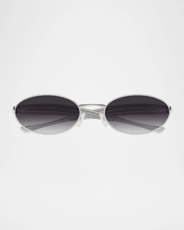 Bottega Veneta Sardine Oval Metal Sunglasses - Silver