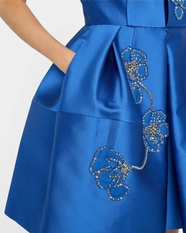 Dice Kayek Floral Embroidered Pleated Mini Dress - Blue