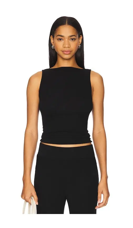 Enza Costa Silk Knit Sleeveless Boatneck Top - Black