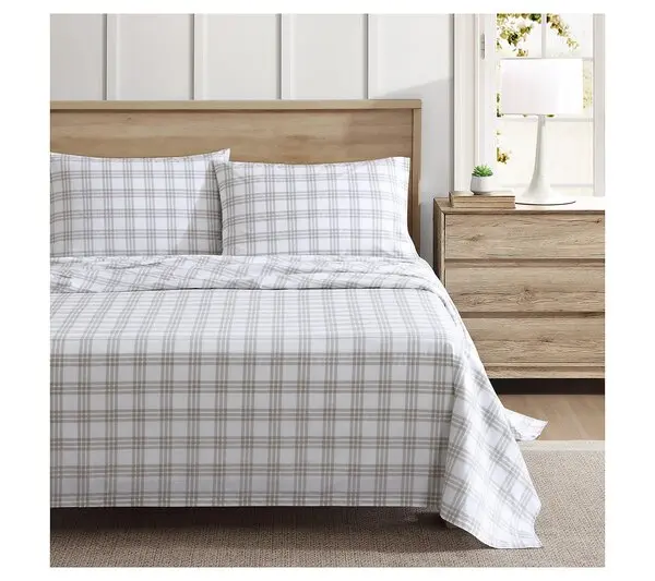 SUPERIOR Eddie Bauer Basic Plaid White-saddle Beige Quee N Sheet Set