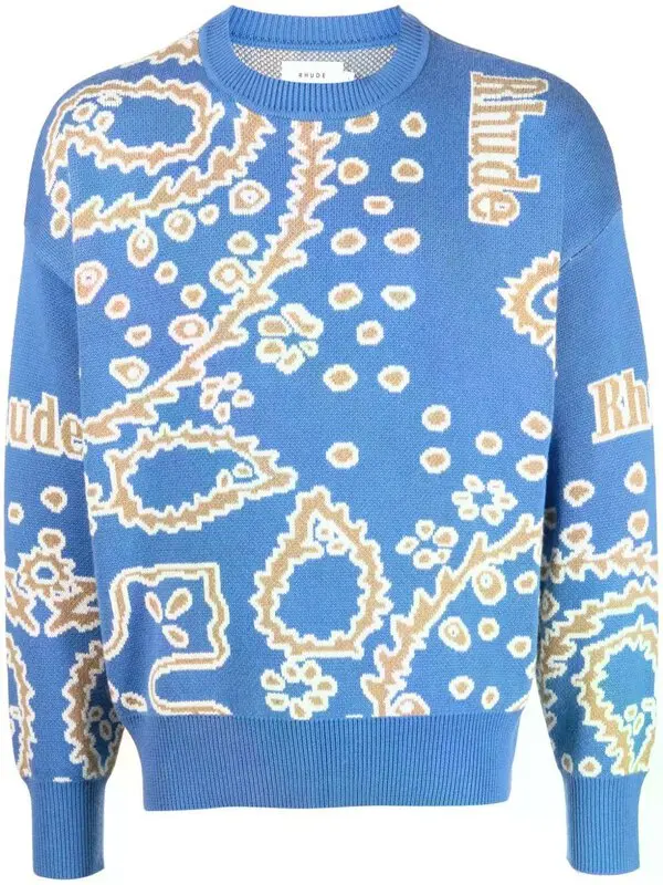 Rhude Bandana-knit Sweater - Blue