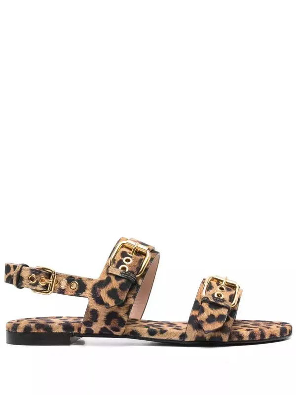Agl Buckled Leopard Print Sandals - Brown