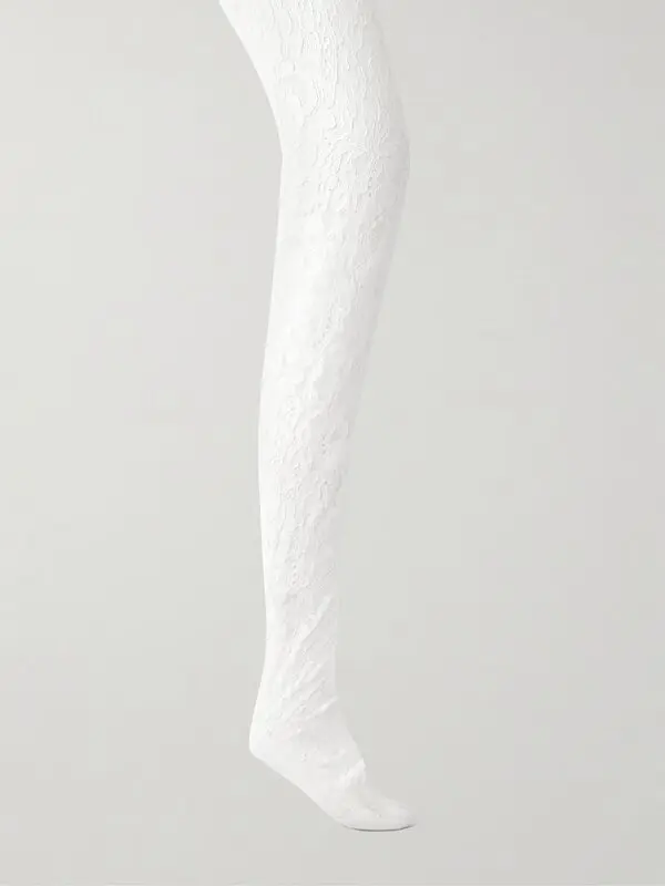 Valentino Garavani Stretch-corded Lace Tights - White