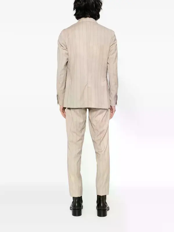 LARDINI Striped Double Breasted Suit - Neutrals