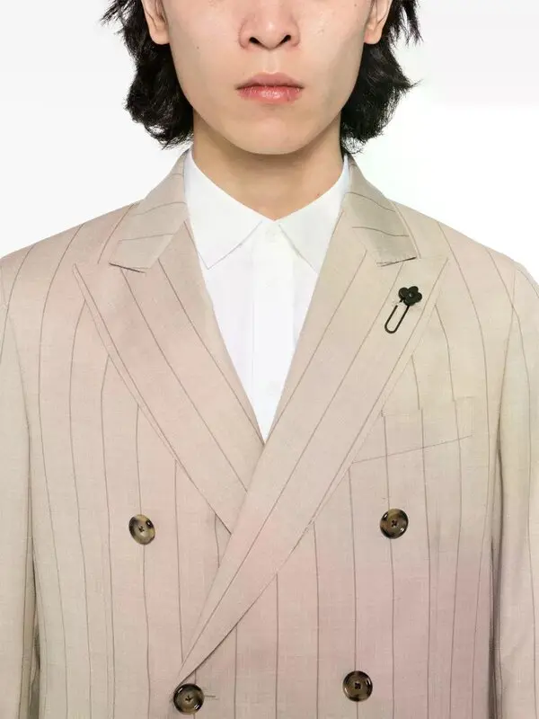LARDINI Striped Double Breasted Suit - Neutrals