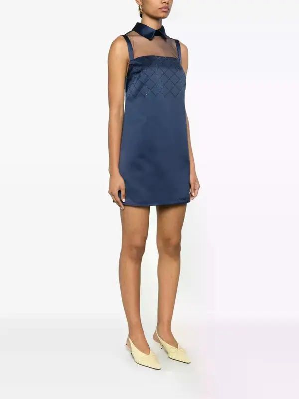 Elisabetta Franchi Rhinestones Satin Mini Dress - Blue