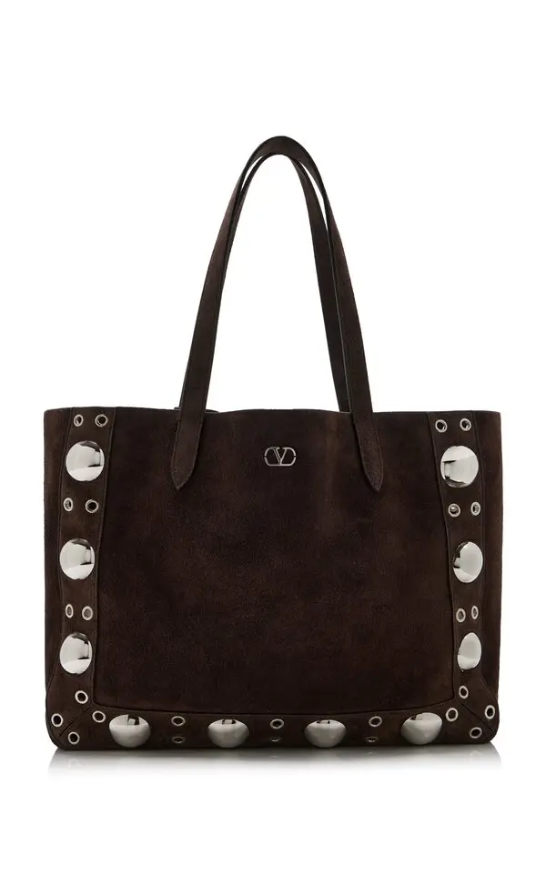 Valentino Garavani Studded Suede Tote - Brown