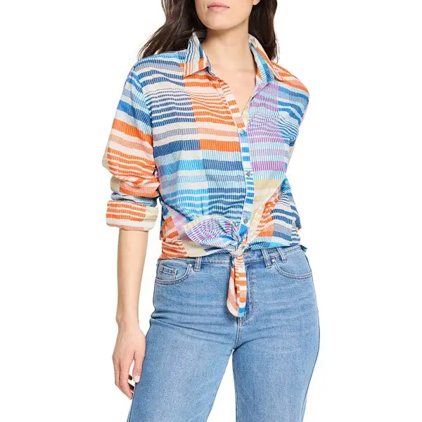 NIC+ZOE Sunset Stripe Cotton Button-up Shirt