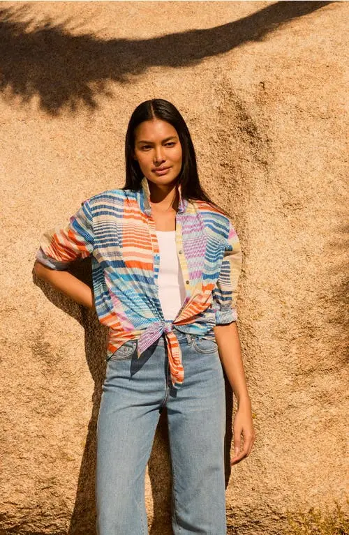 NIC+ZOE Sunset Stripe Cotton Button-up Shirt