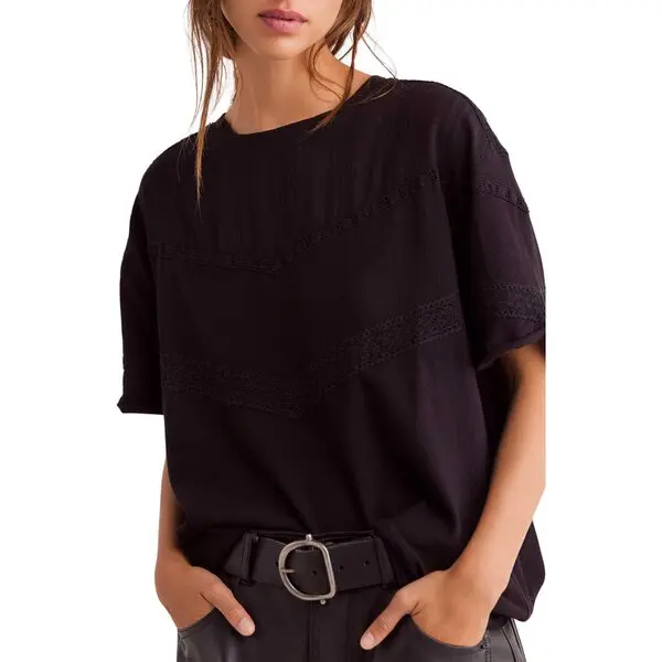 Free People Dorothy Lace Trim Oversized T-shirt - Black