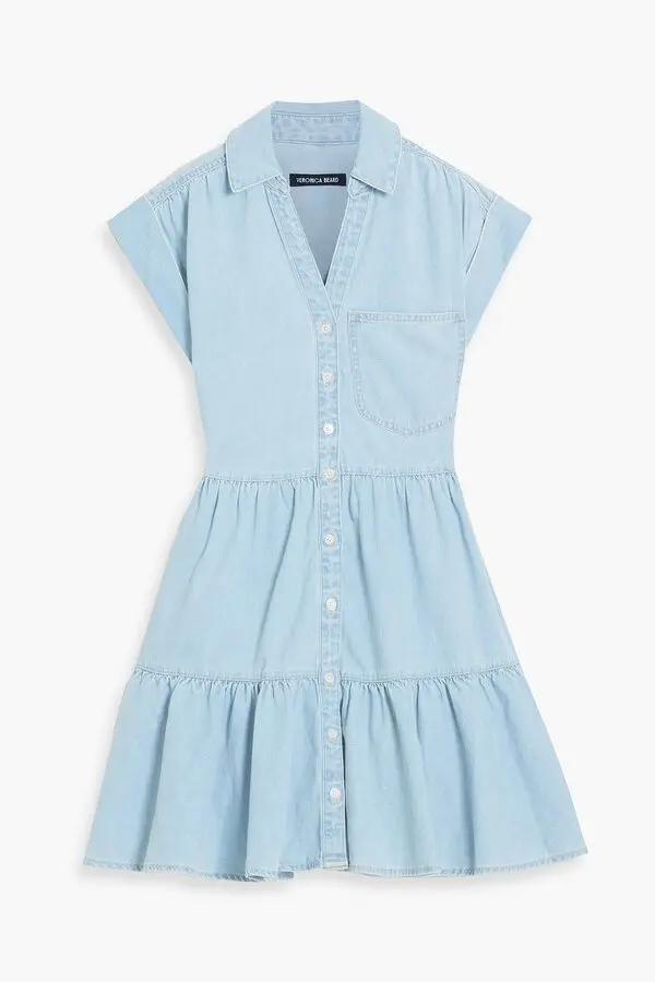 Veronica Beard Trisha Tiered Denim Mini Shirt Dress In Light Denim - 65%  Off | Editorialist