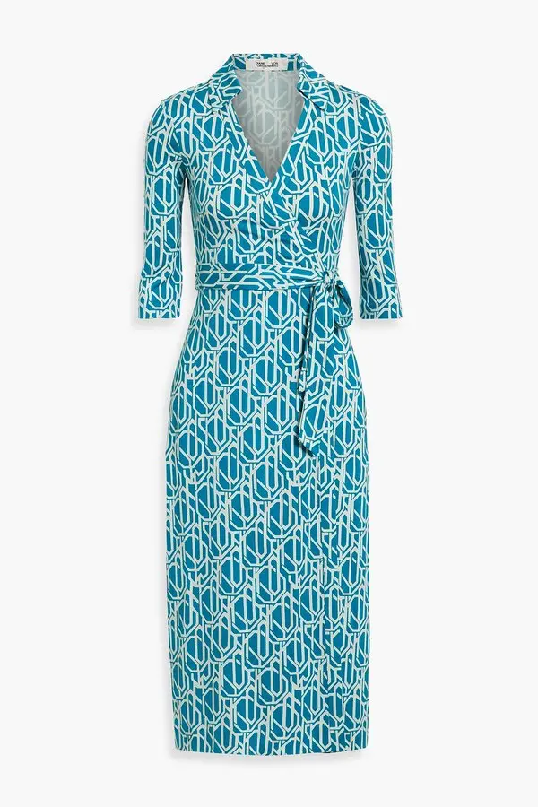 Diane Von Furstenberg Abigail Printed Silk-Jersey Midi Wrap Dress - Teal -  65% Off | Editorialist
