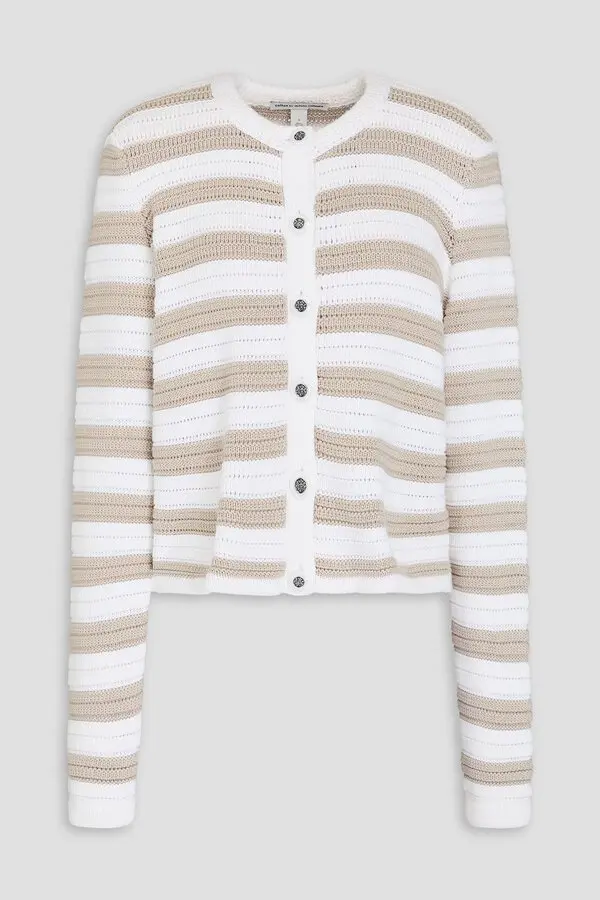 Autumn Cashmere Striped Cotton Cardigan - White