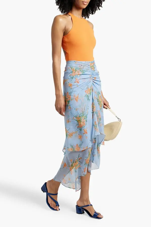 Veronica Beard Sira Floral-print Silk-chiffon Maxi Skirt - Light Blue
