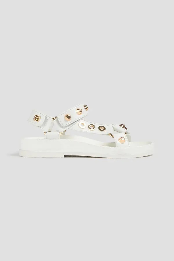 Sandro Embellished Leather Sandals - Ecru