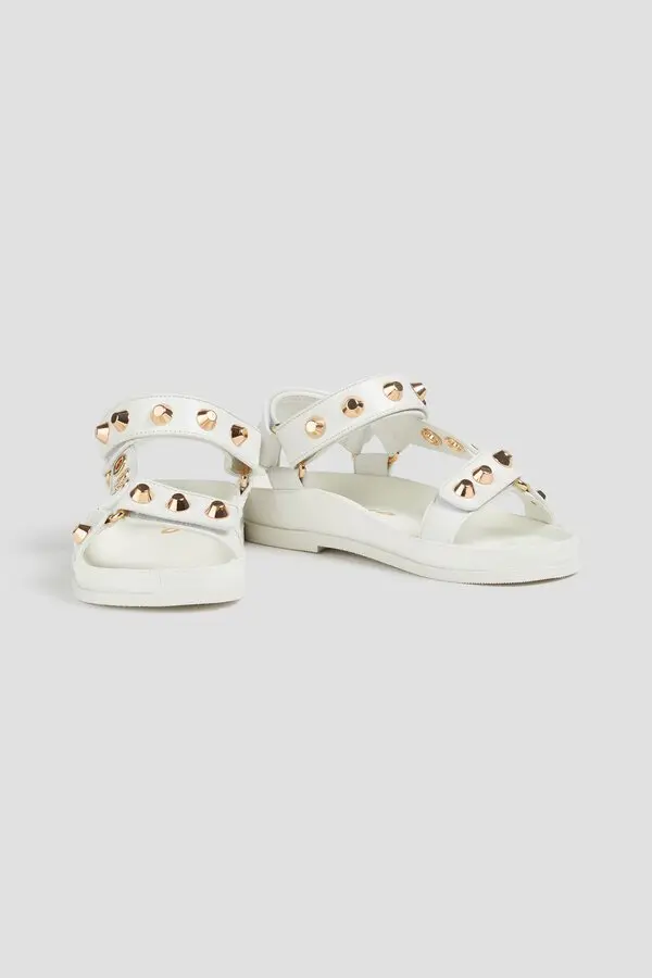 Sandro Embellished Leather Sandals - Ecru