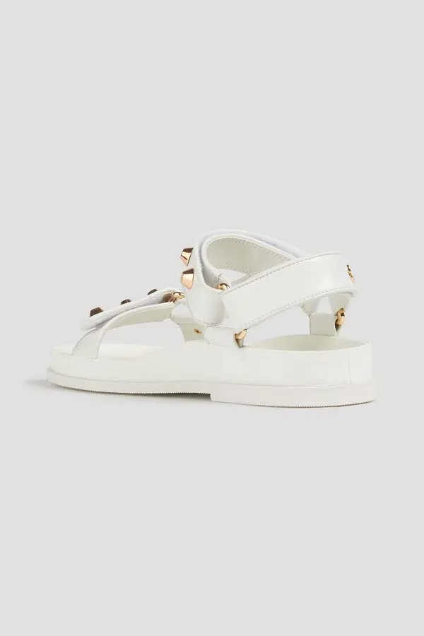 Sandro Embellished Leather Sandals - Ecru