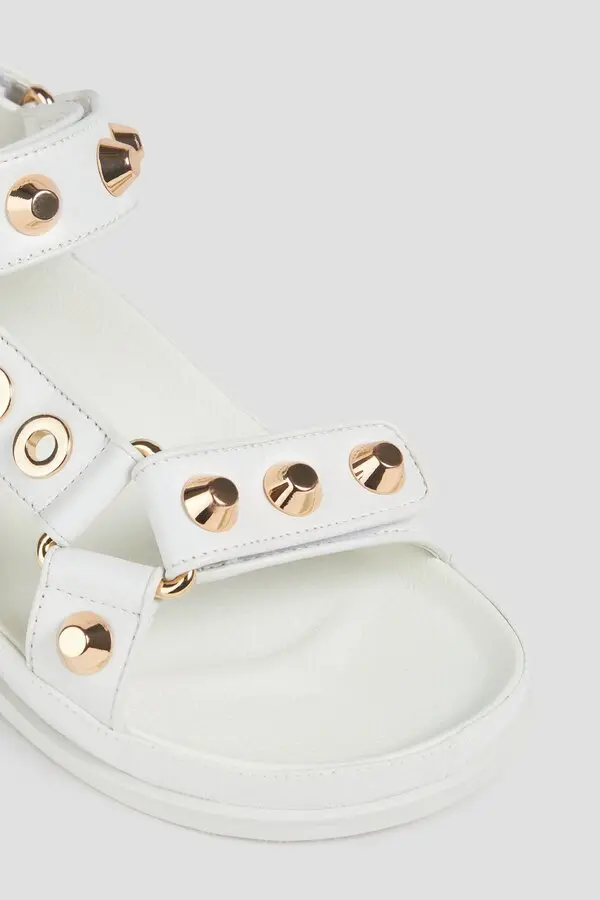 Sandro Embellished Leather Sandals - Ecru