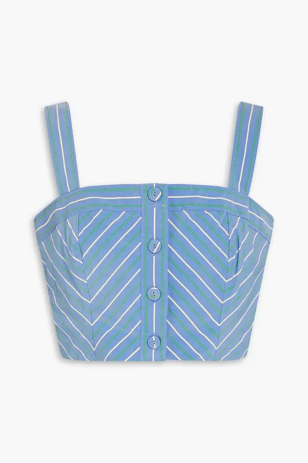 Veronica Beard Milton Cropped Striped Poplin Top