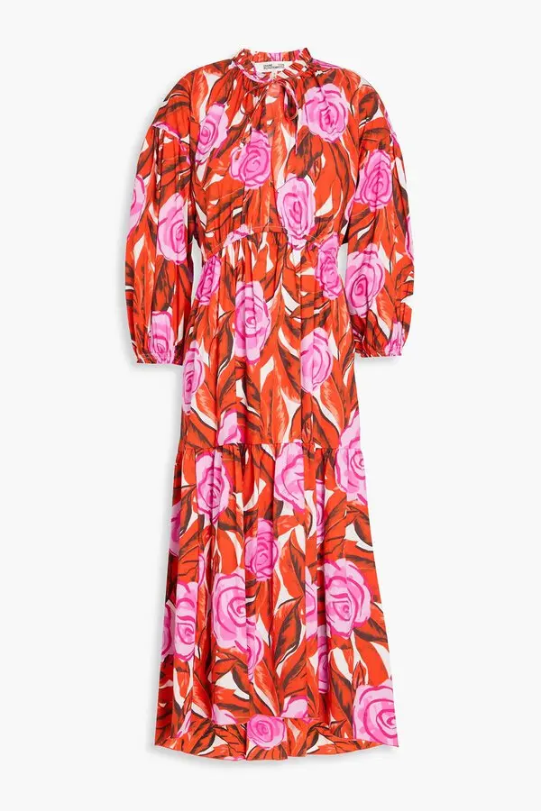 Diane Von Furstenberg Artie Floral-print Midi Dress - Tomato Red