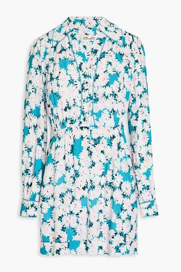 Diane Von Furstenberg Mira Floral-print Playsuit - Teal