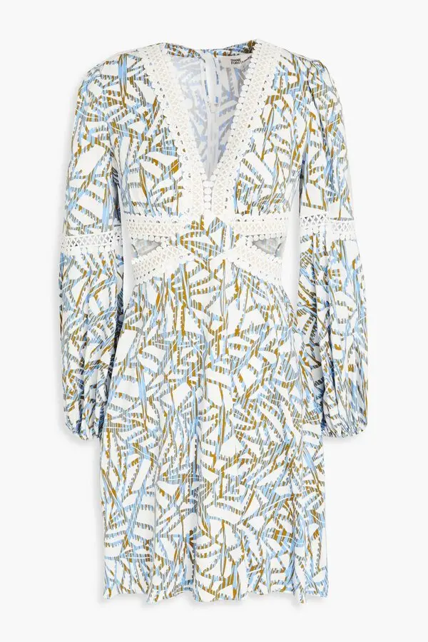 Diane Von Furstenberg Kimmie Cutout Printed Twill Mini Dress - Light Blue