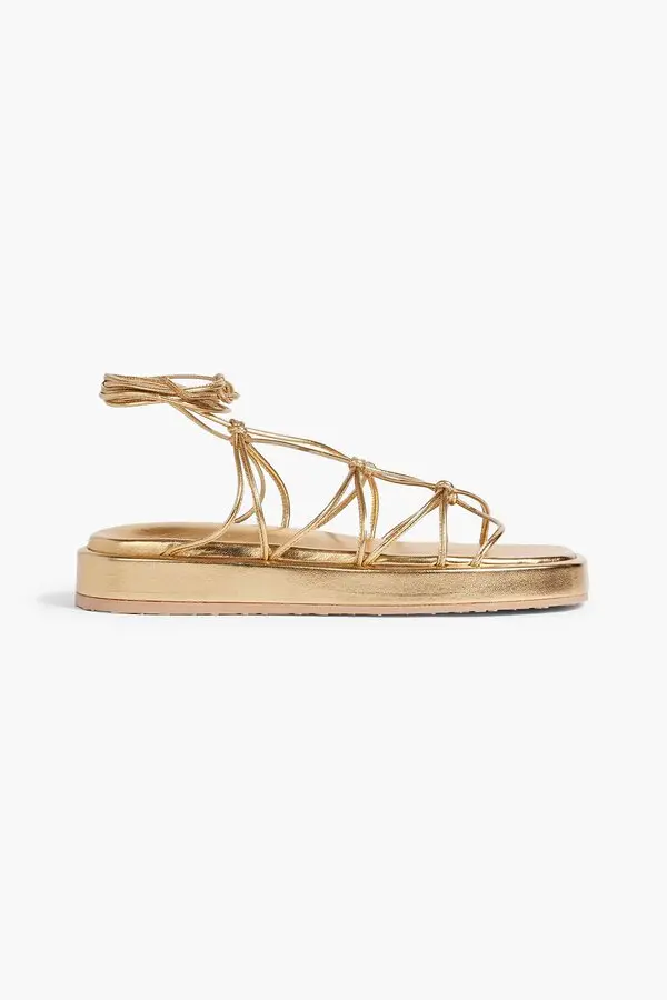 GIANVITO ROSSI Minas Knotted Metallic Leather Sandals - Gold