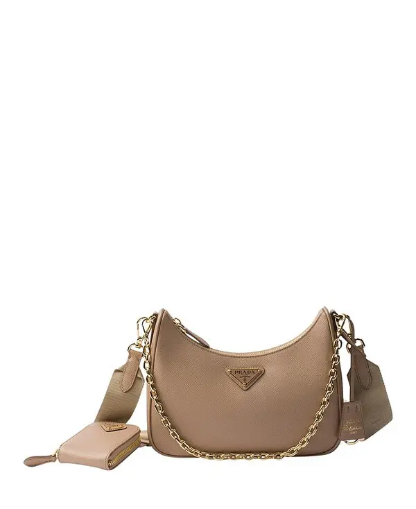 Prada Re-edition 2005 Saffiano Leather Shoulder Bag - Cameo Beige